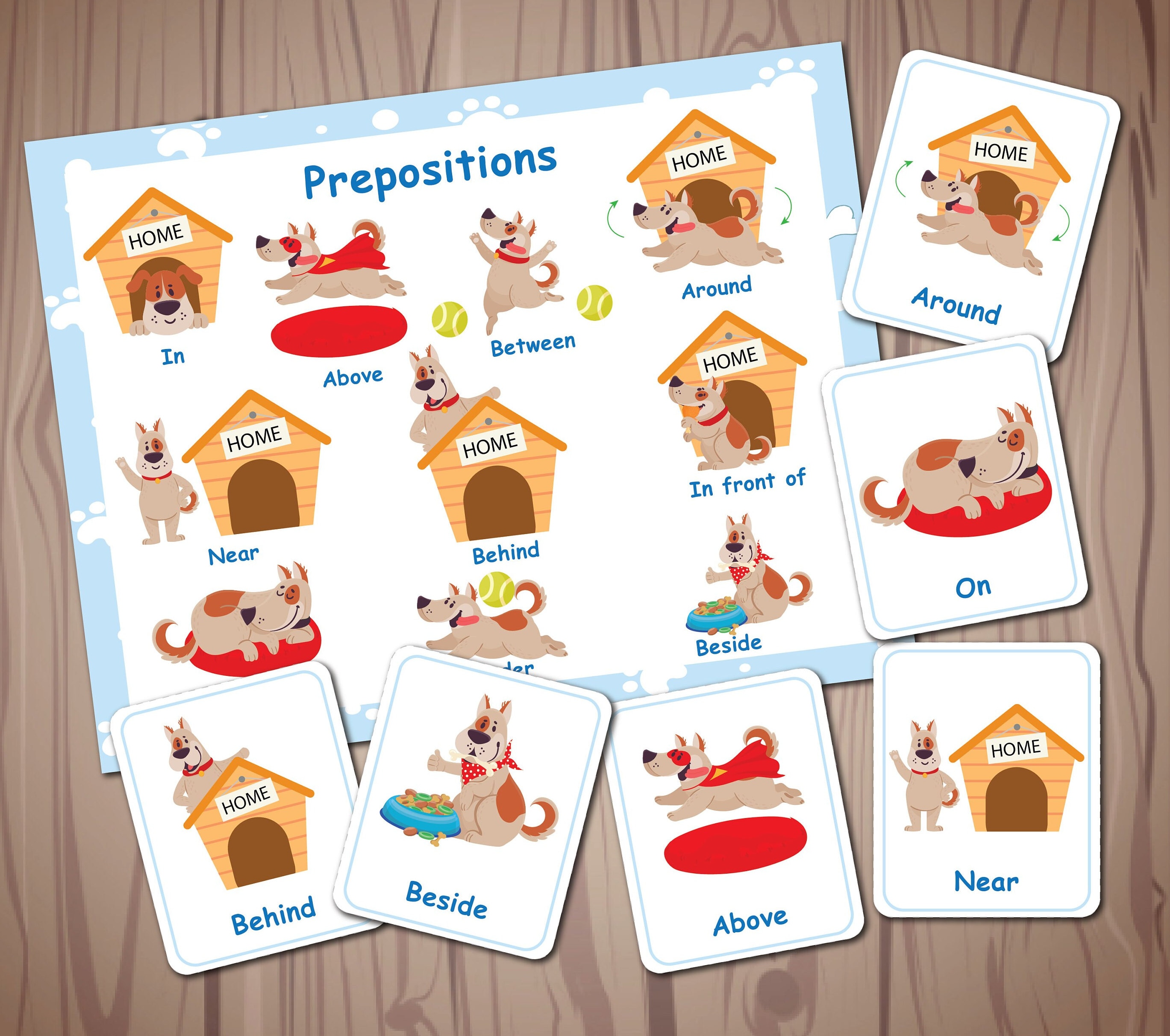 Prepositions Flashcards, English Prepositions Printable Activity ...