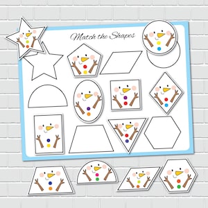 Snowman 2D Shapes Matching Activity for Kids, Winter Busy Book, File ...