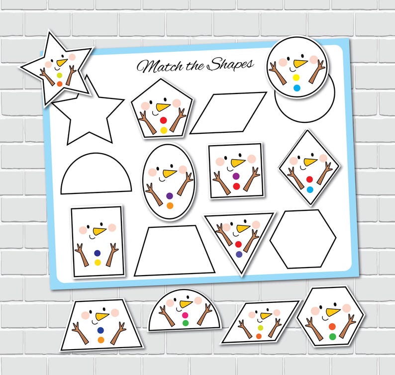 Snowman 2D Shapes Matching Activity for Kids, Winter Busy Book, File ...