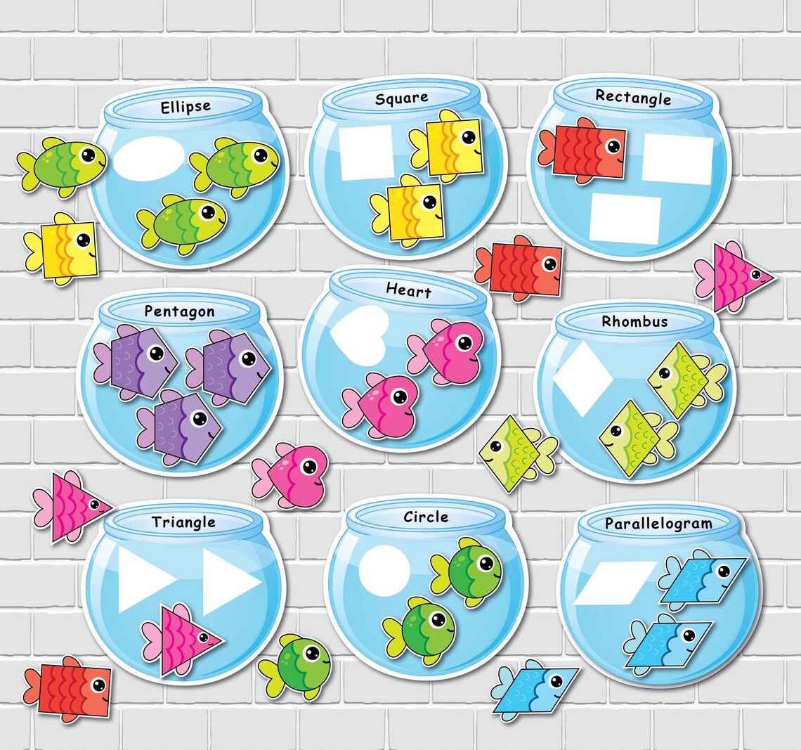 Fish Shapes and Fishbowl Sorting Mats, 2D Shapes Center, Busy Book Page ...