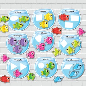 Fish Shapes and Fishbowl Sorting Mats, 2D Shapes Center, Busy Book Page ...