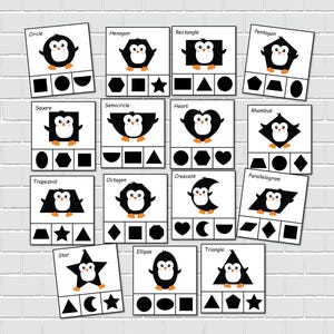 Penguin Shapes Clip Cards, 2D Shapes, Winter Busy Book, File Folder ...