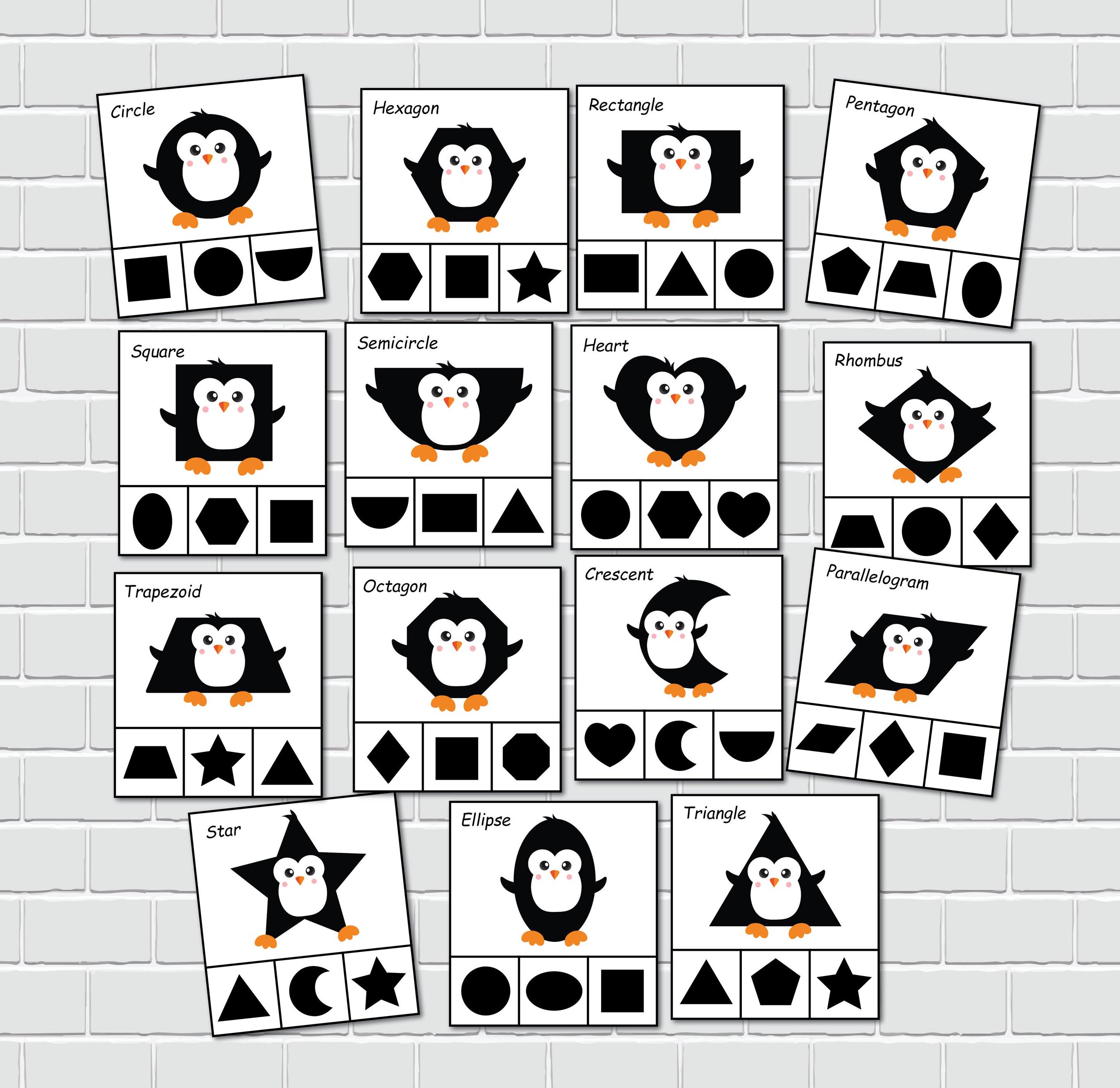 Penguin Shapes Clip Cards, Winter Preschool Learning (digital Download ...