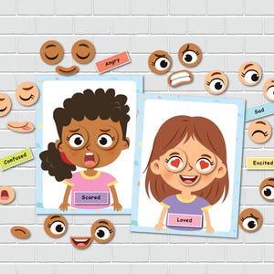 Girls Emotions Activity, Kids Feelings Matching Game, Personalized Busy ...