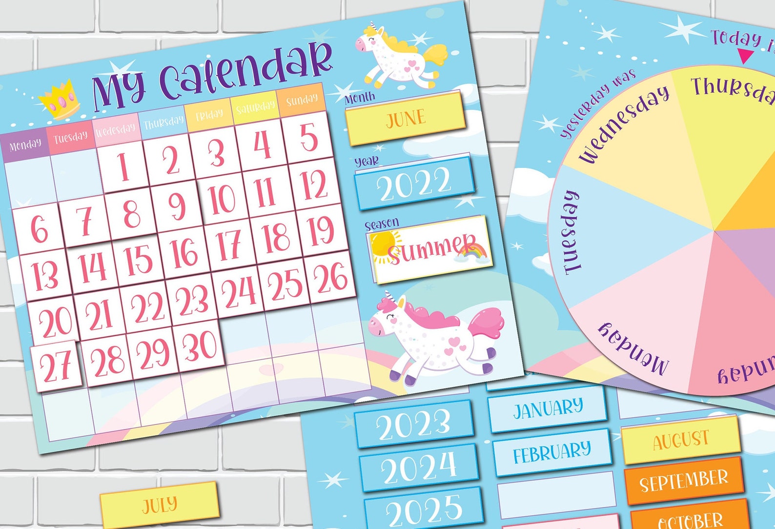 Kids Perpetual Calendar Unicorn Theme Wall Calendar - Etsy