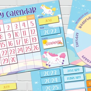 Kids Perpetual Calendar, Unicorn Theme Wall Calendar, Printable ...