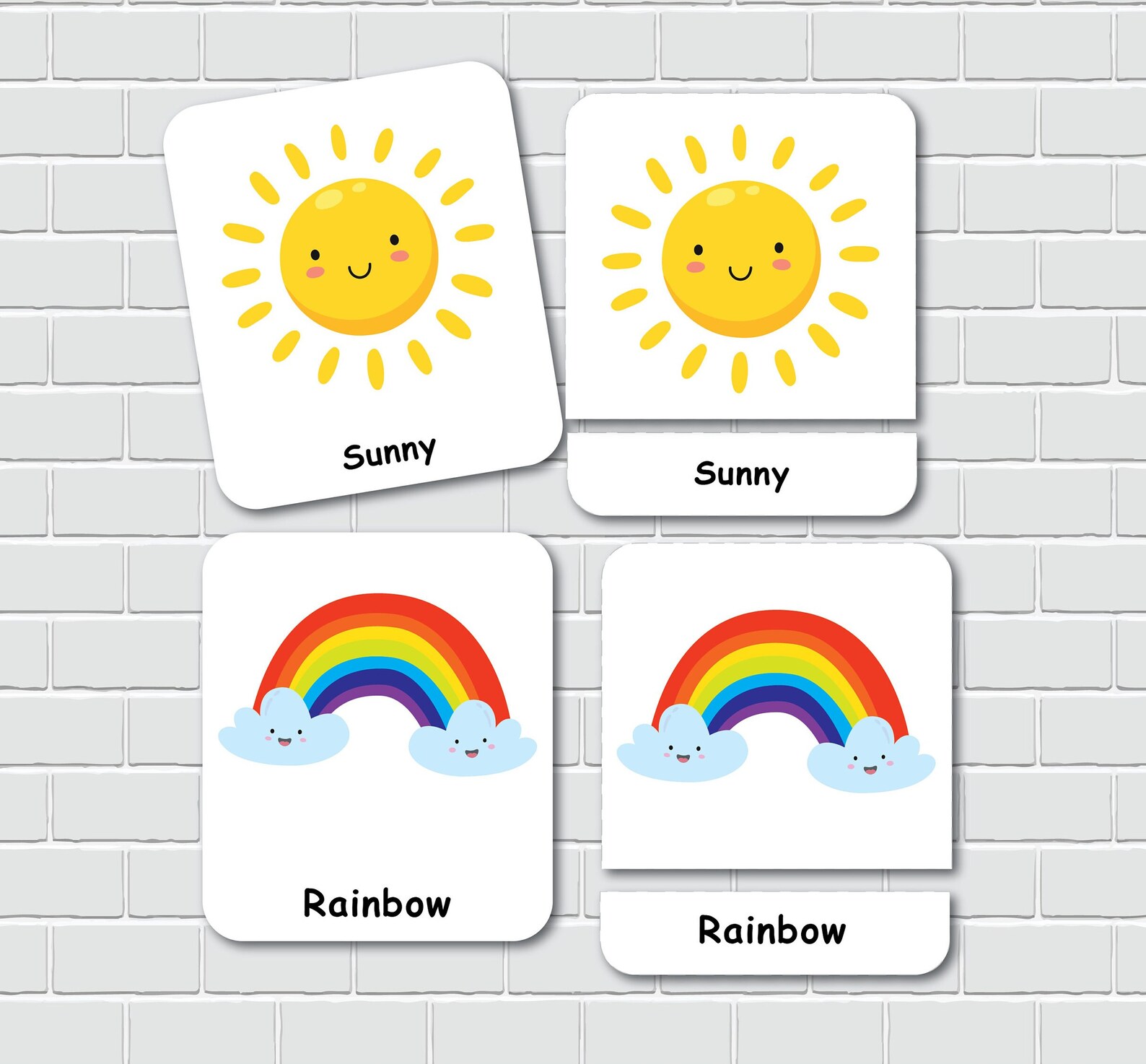Weather Three Part Flash Cards, Toddler Educational Flashcards ...