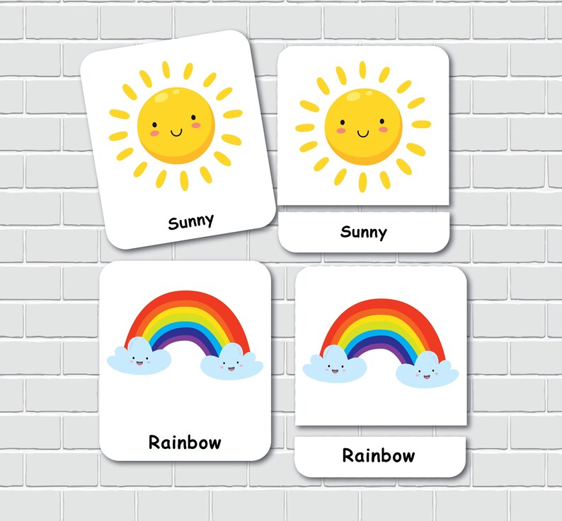 Weather Three Part Flash Cards Toddler Educational - Etsy