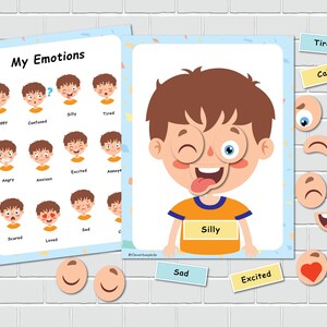 Boys Emotions Activity, Kids Feelings Matching Game, Personalized Busy ...