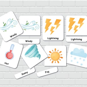 Weather Three Part Flash Cards, Watercolor Educational Flashcards ...