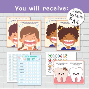 Dental Health Preschool Printable Activity for Kids, Teeth Brushing ...