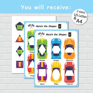 Car Shapes Matching Activity, 2D Shapes, Toddler Learning Binder ...