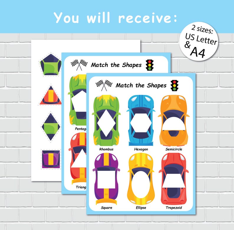Car Shapes Matching Activity, 2D Shapes, Toddler Learning Binder ...