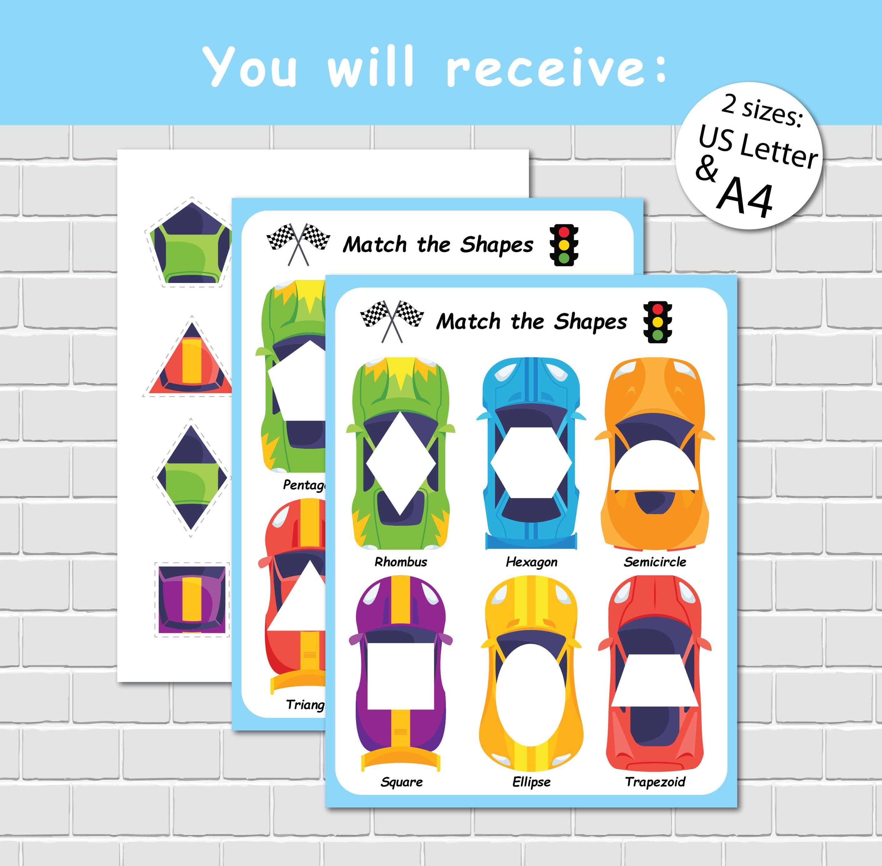 Car Shapes Matching Activity, 2D Shapes, Toddler Learning Binder ...
