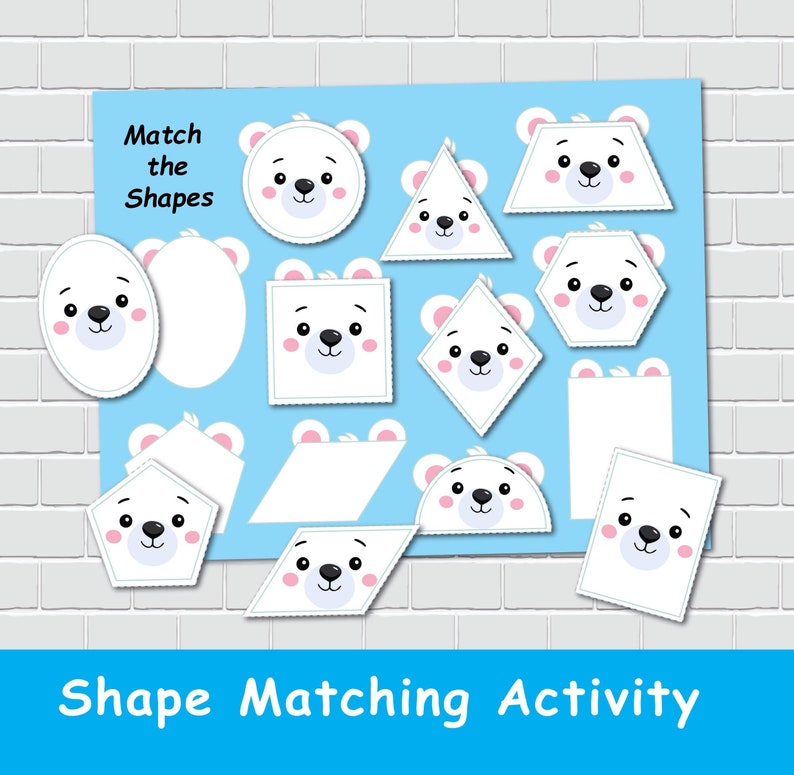 Polar Bear 2D Shapes Matching Activity, Winter Busy Book (digital ...