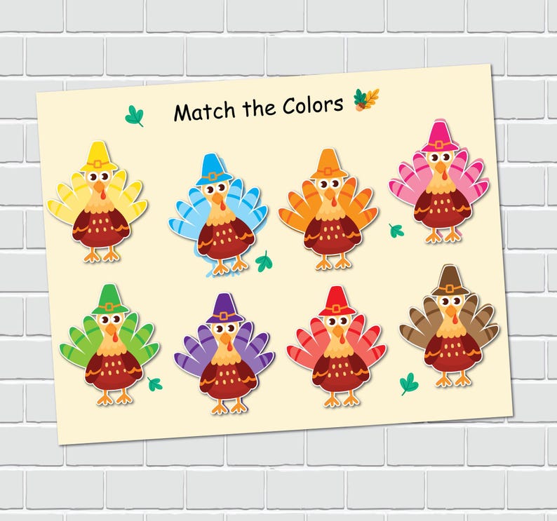 Color Matching Activity for Kids, Toddler Printable, Thanksgiving Busy ...