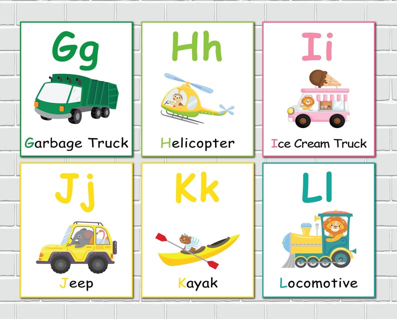 Alphabet Flashcards Transportation Theme ABC Printable Flash - Etsy