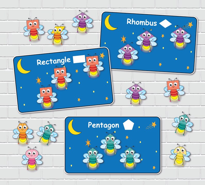 Fireflies Shapes Sorting Mats, 2D Shapes Center, Summer Busy Book Page ...