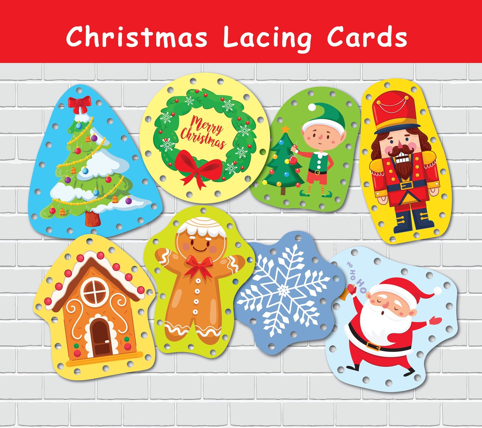 Christmas Lacing Cards, Preschool Fine Motor Skills Activity, Toddler ...