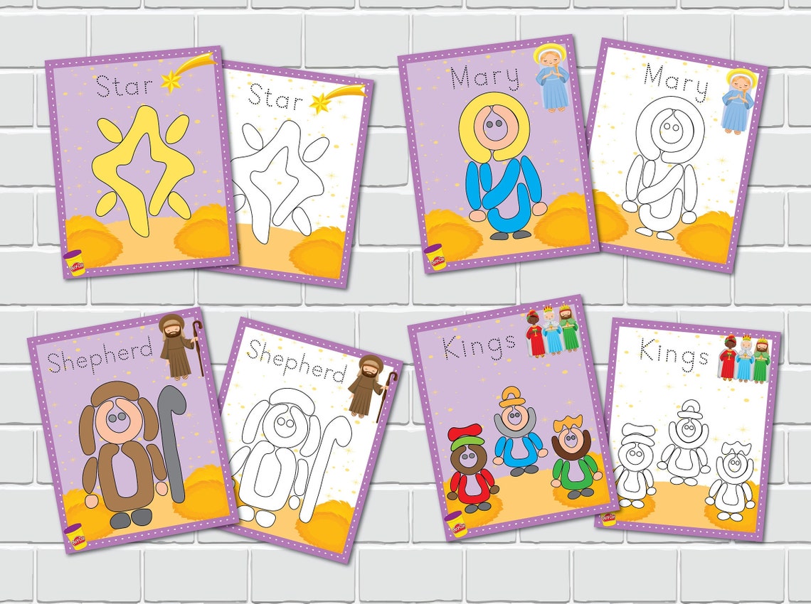 Nativity Play Dough Mats, Printable Play Doh, Visual Cards, Christmas ...
