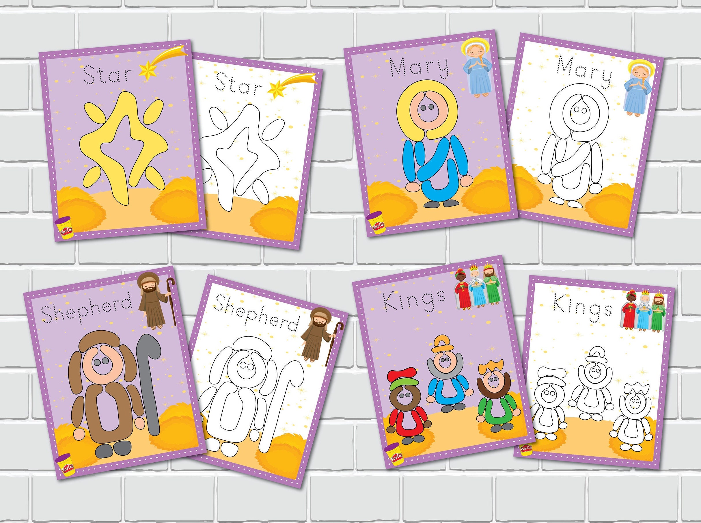 Nativity Play Dough Mats, Printable Play Doh, Visual Cards, Christmas ...