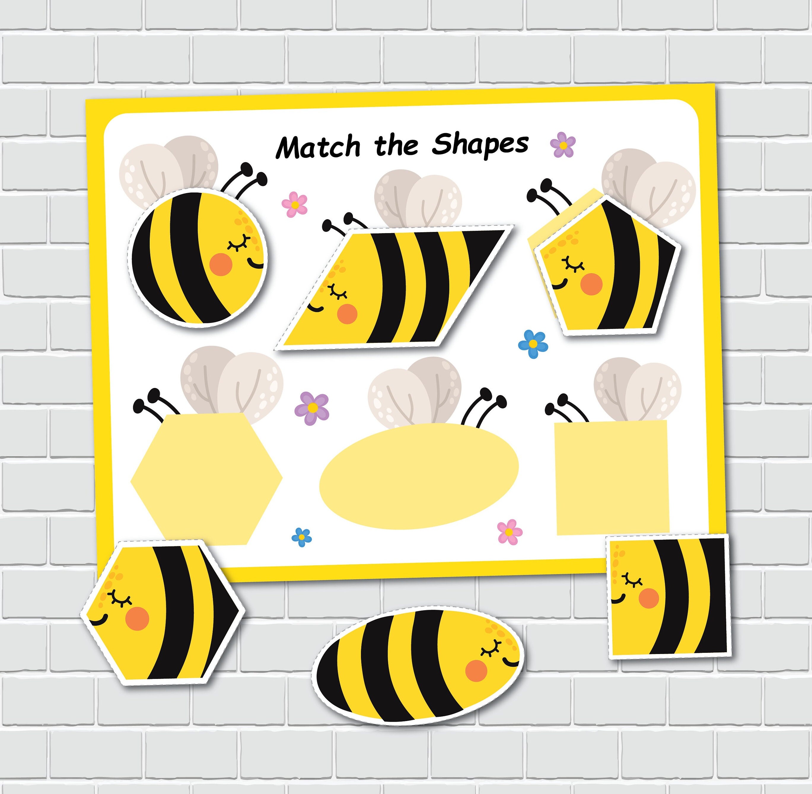 Bee Shape Matching Activity, 2D Shapes, Busy Book Page, File Folder ...
