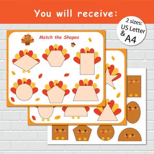 Turkey Shape Matching Activity, 2D Shapes, Thanksgiving Busy Book Page ...