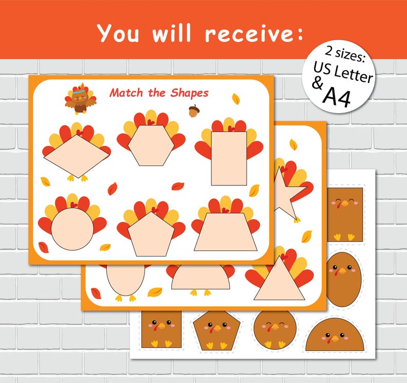 Turkey Shape Matching Activity, 2D Shapes, Thanksgiving Busy Book Page ...