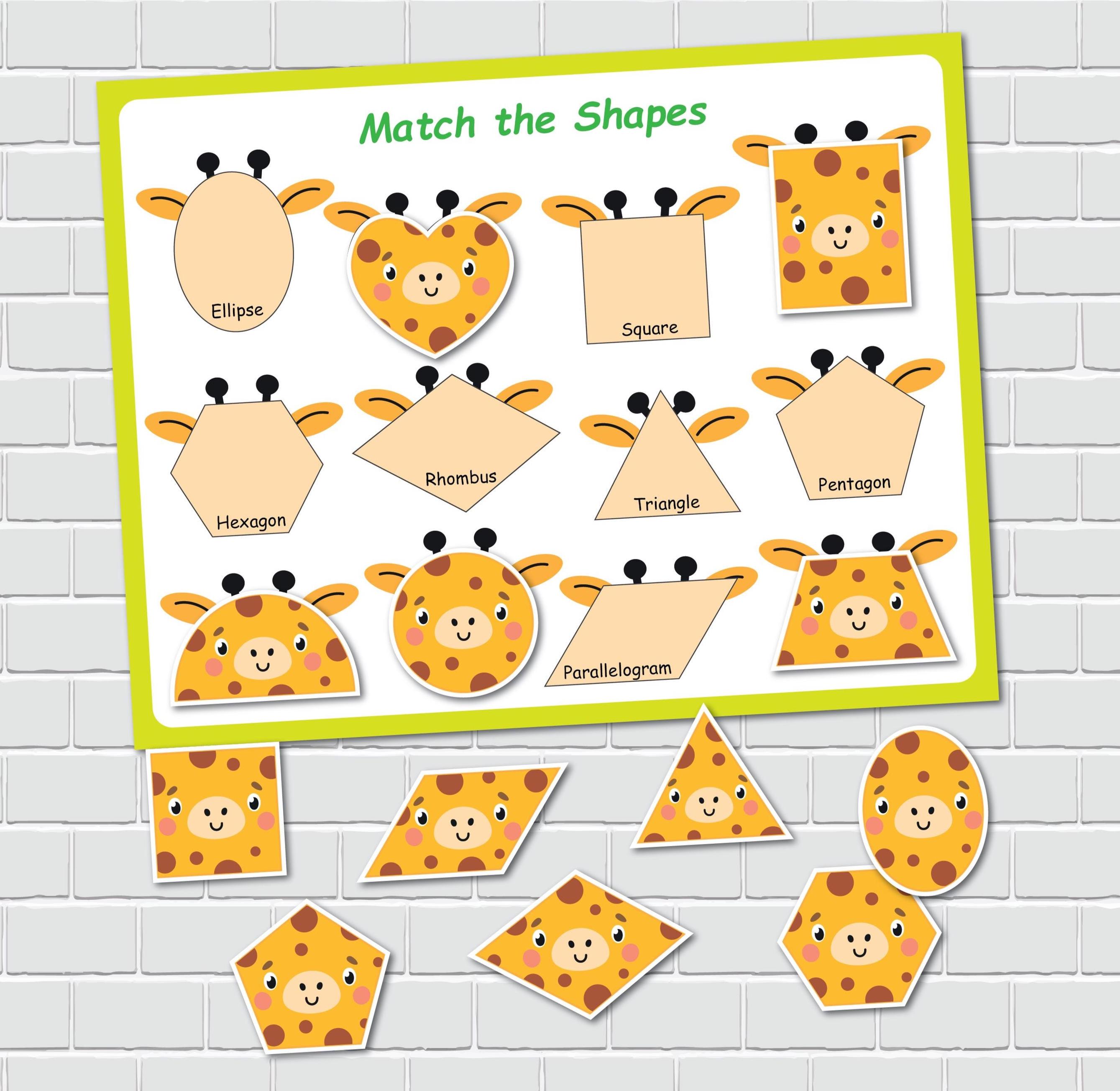 Giraffe Shape Matching Activity, 2D Shapes, Safari Busy Book Page - Etsy