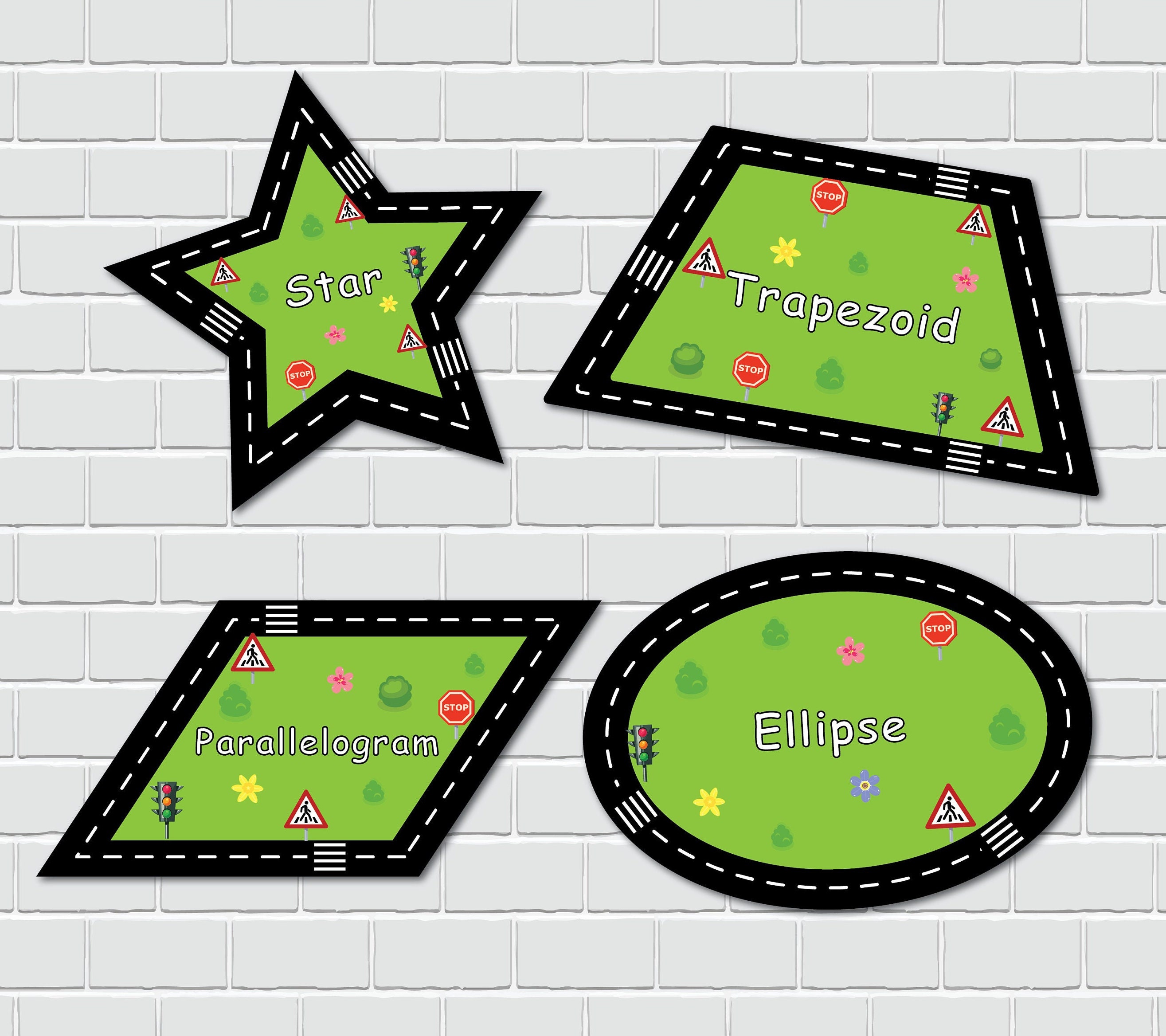 Road Shape Mats for Preschool, 2D Shapes Printable Activity, Homeschool ...