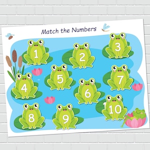 Frog Pond Numbers Matching Activity, Toddler Busy Book Page, Learning ...