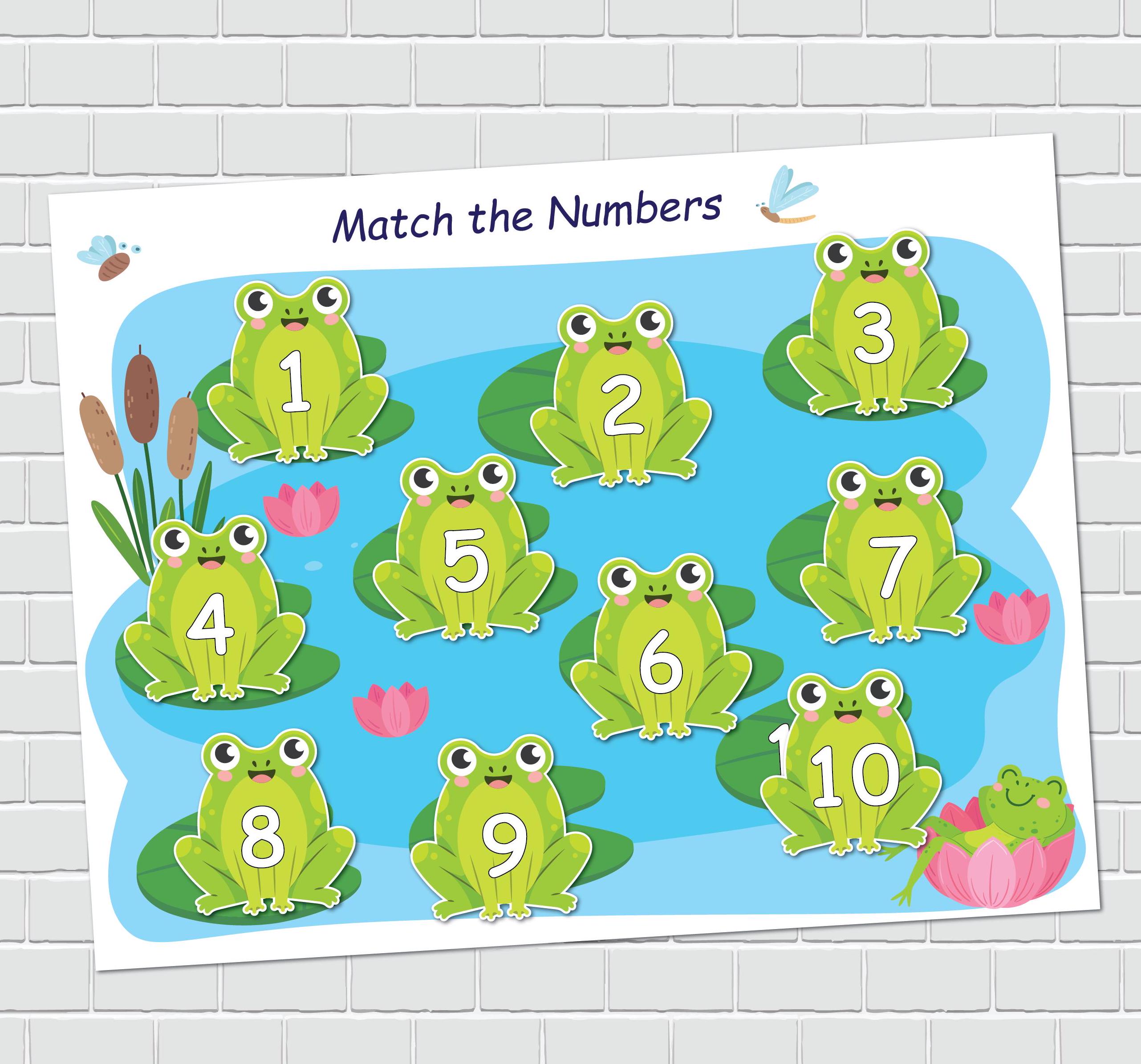 Frog Pond Numbers Matching Activity, Toddler Busy Book Page, Learning ...