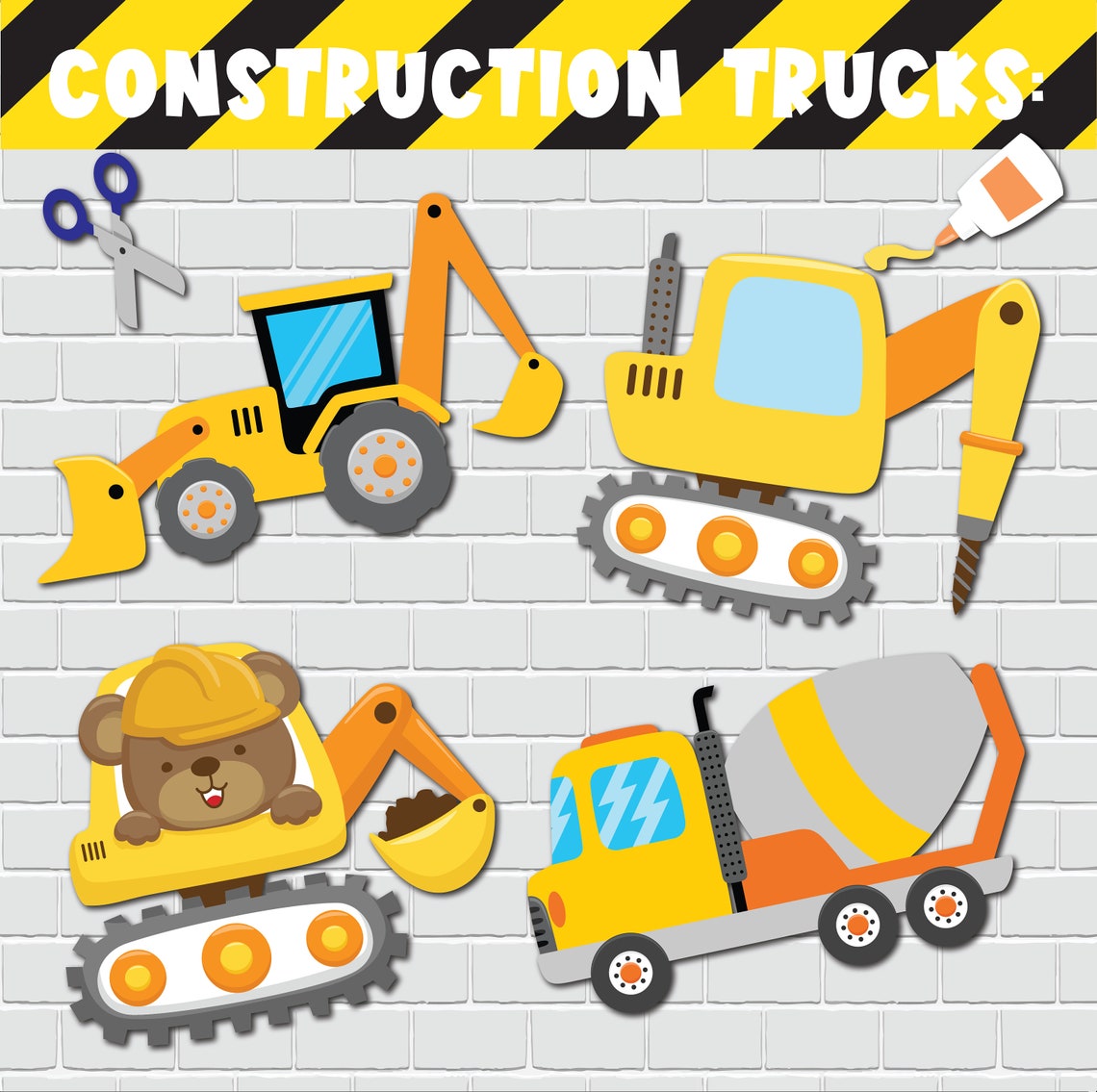 Construction Trucks Cut Out and Glue. Craft for Kids. Scissors | Etsy