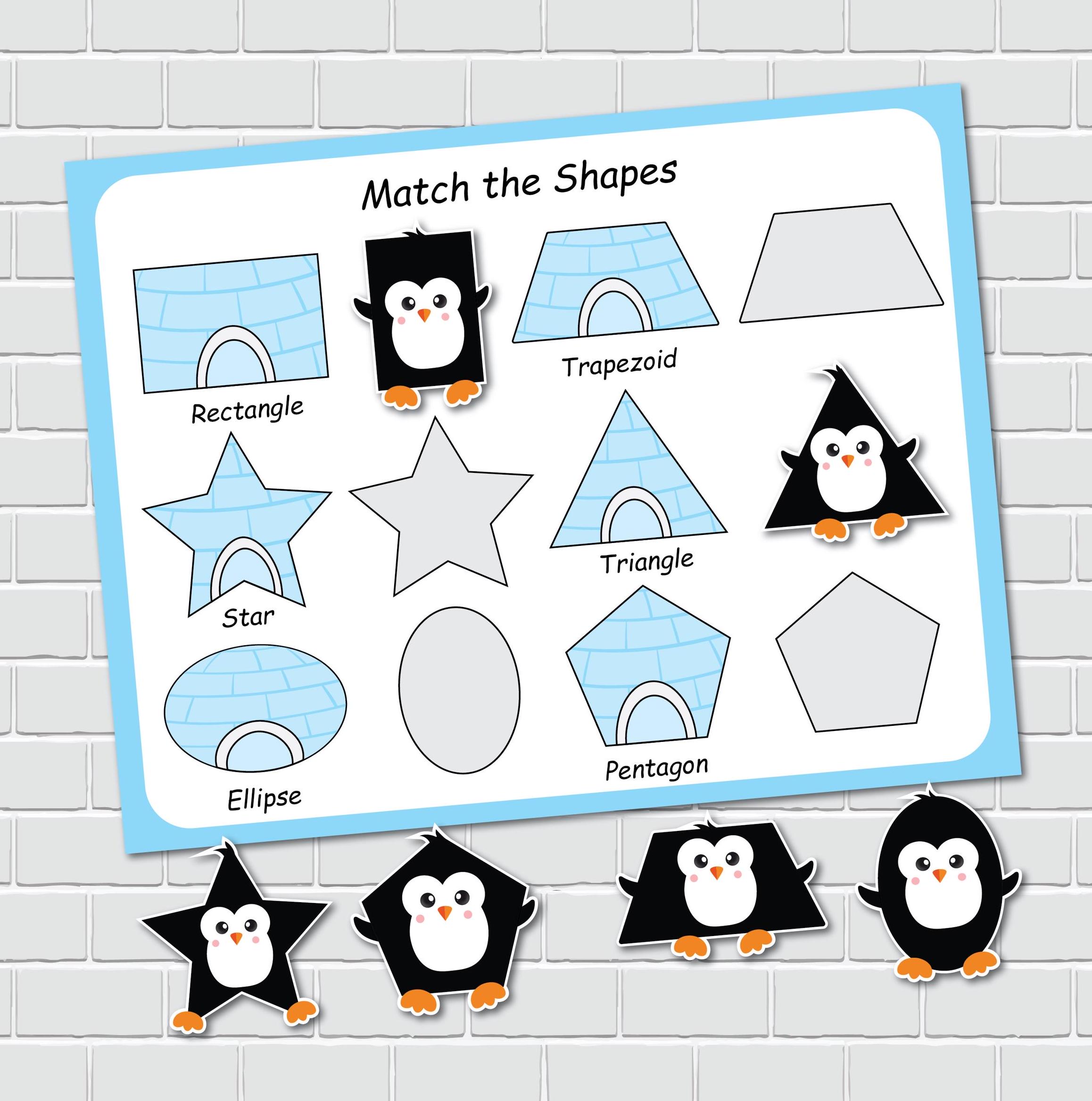 Penguin Shapes Activity, 2D Shapes, Winter Busy Book, File Folder Games ...