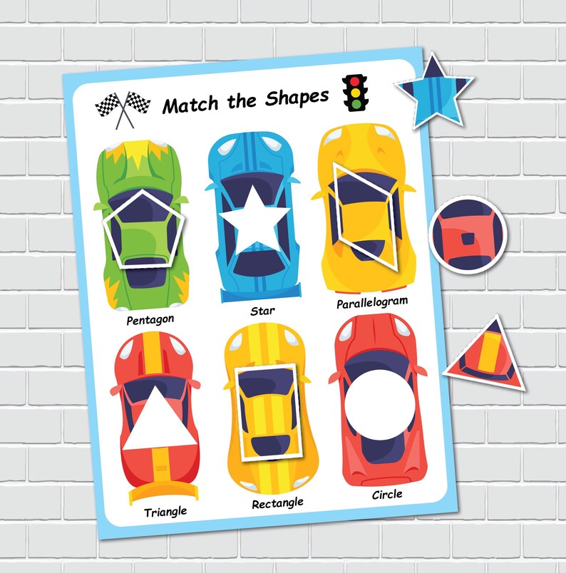 Car Shapes Matching Activity, 2D Shapes, Toddler Learning Binder ...