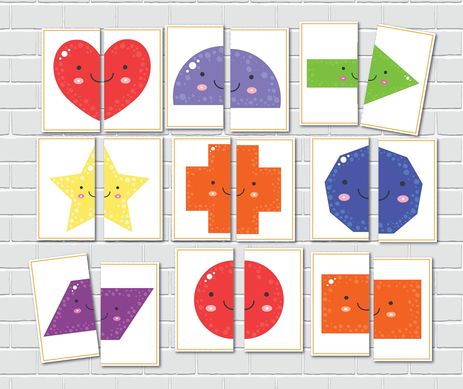2D Shapes Symmetry Cards, Geometric Shapes Matching Game, Toddler ...