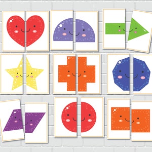2D Shapes Symmetry Cards, Geometric Shapes Matching Game, Toddler ...