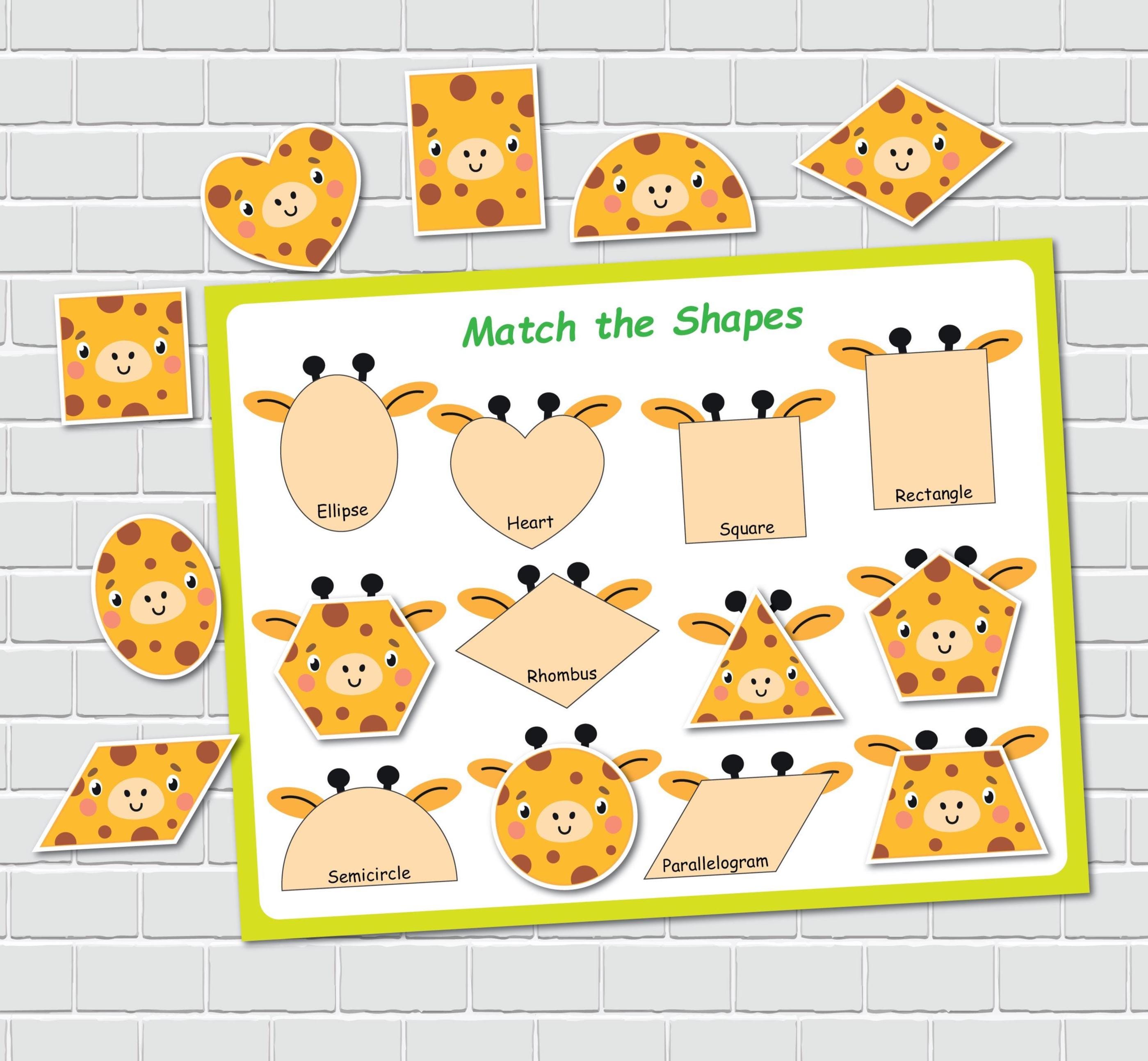 Giraffe Shape Matching Activity, 2D Shapes, Safari Busy Book Page - Etsy