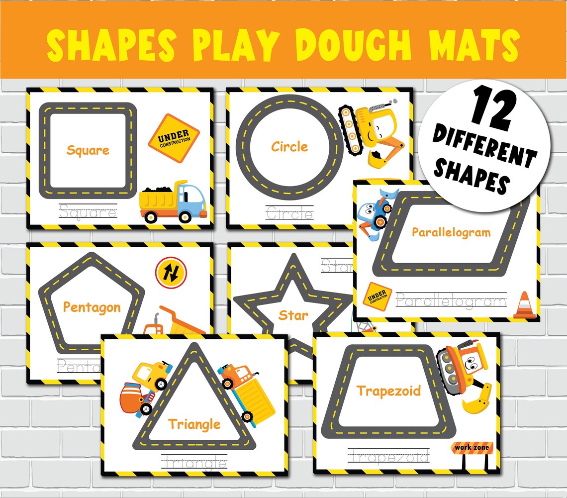Play Dough Mats Construction Trucks Building Shapes. Printable ...