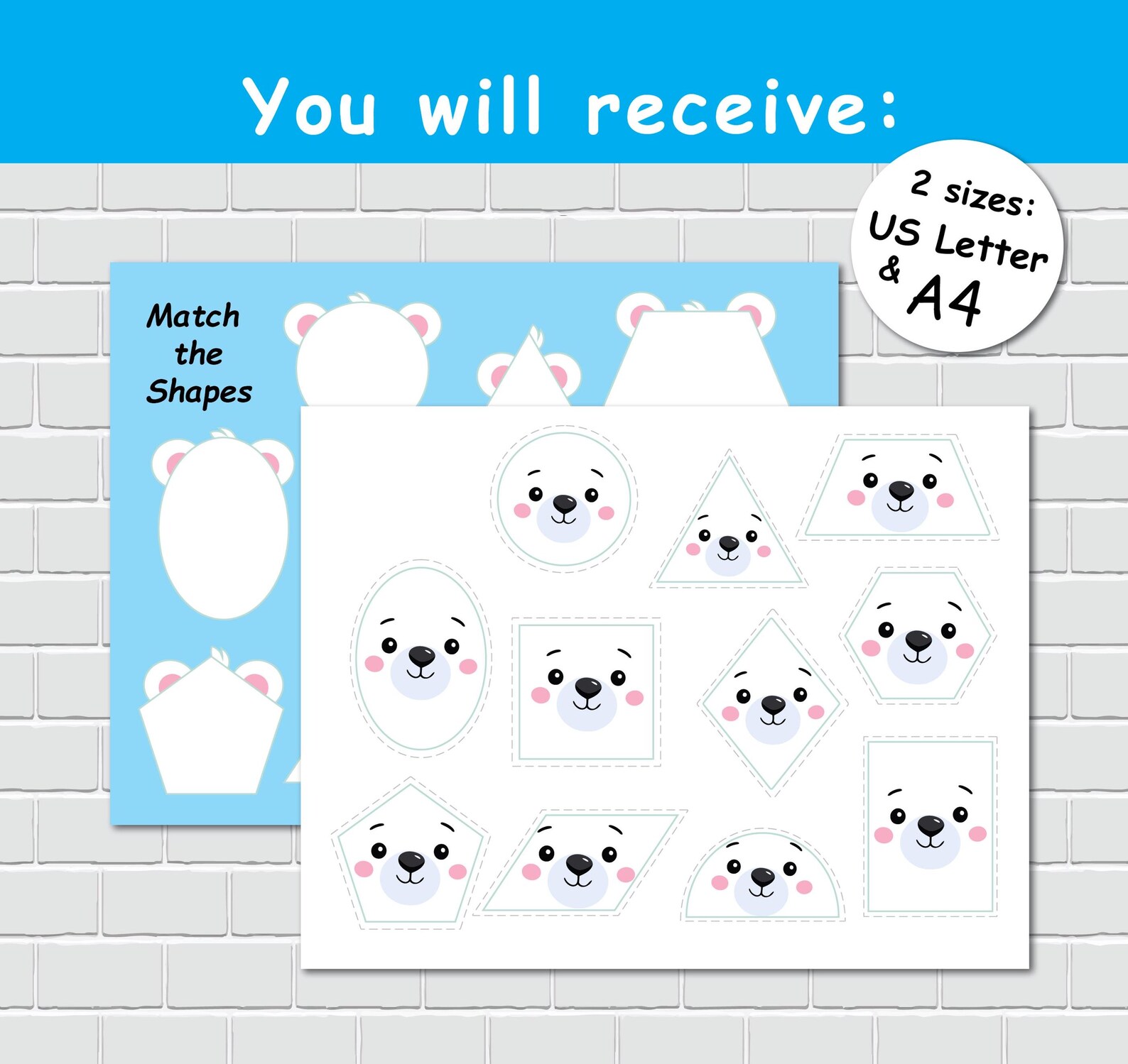Polar Bear 2D Shapes Matching Activity, Winter Busy Book (digital ...