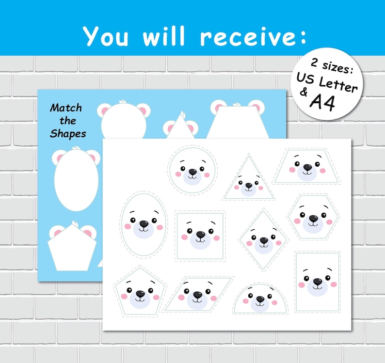 Polar Bear 2D Shapes Matching Activity, Winter Busy Book (digital ...