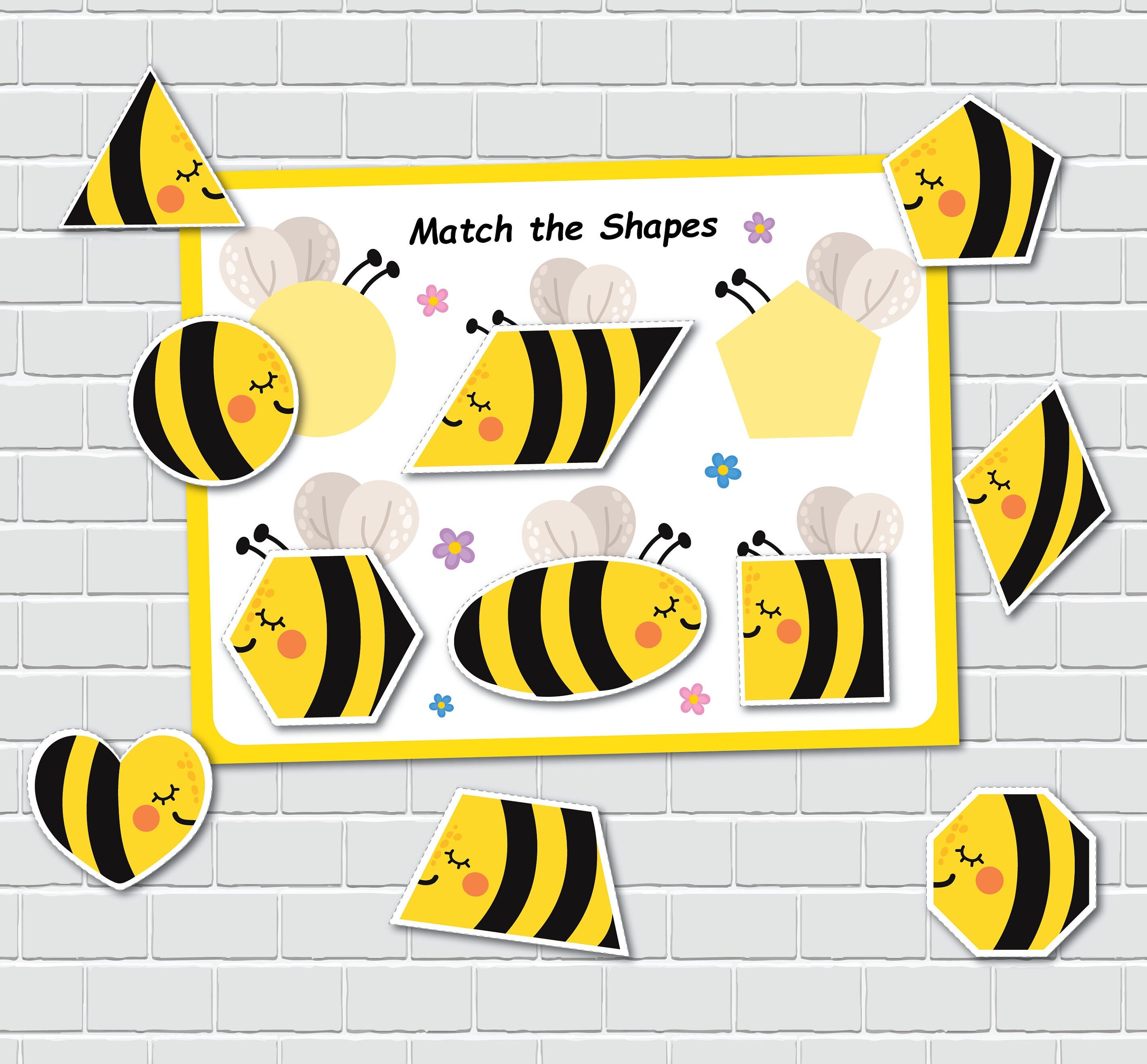 Bee Shape Matching Activity, 2D Shapes, Busy Book Page, File Folder ...