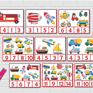 Clip and Count Cards Numbers 1-20. Printable Vehicles and Things That ...