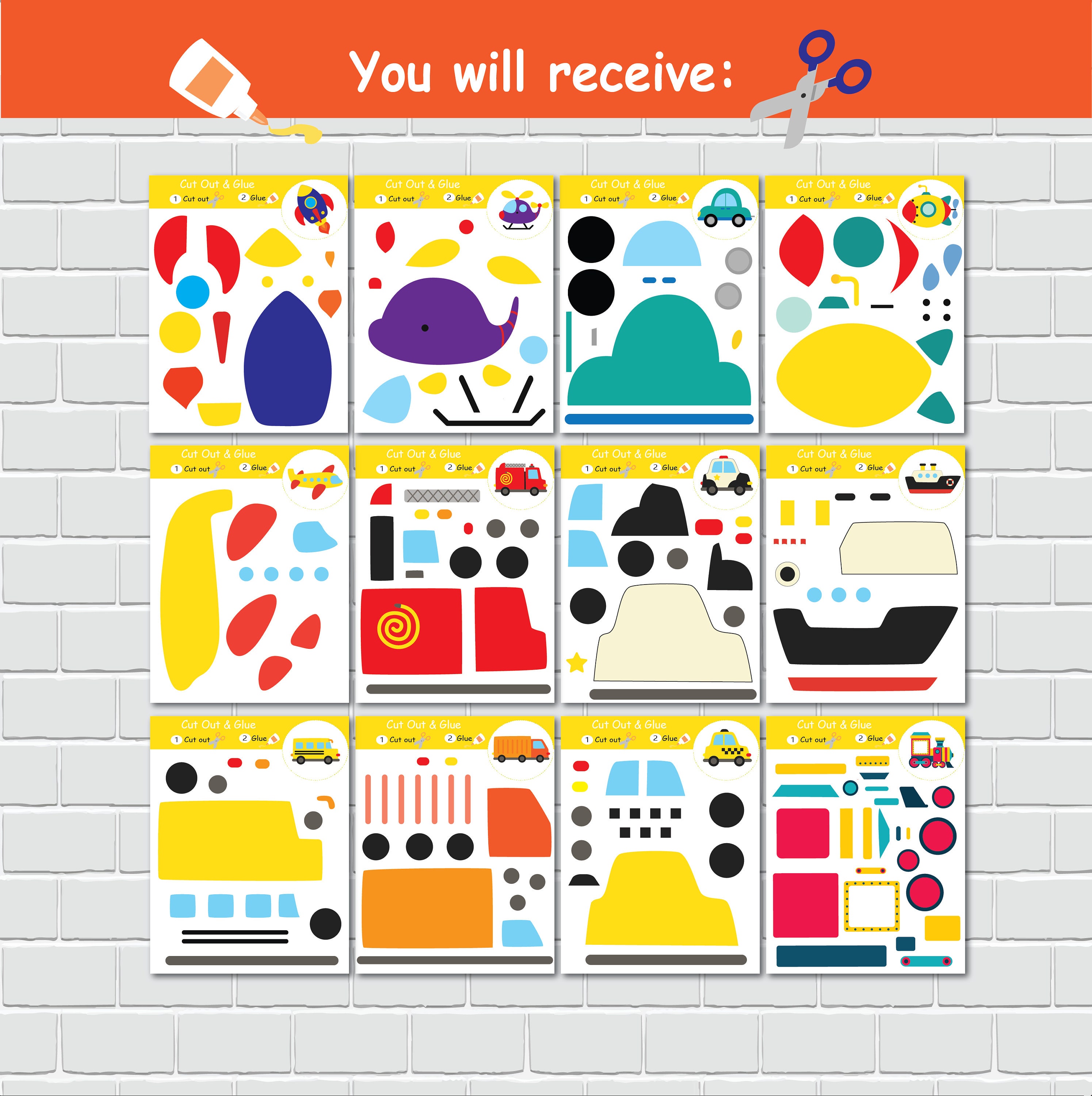 Cut Out and Glue. Transportation Theme Scissors Practice for Kids ...