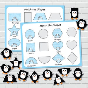 Penguin Shapes Activity, 2D Shapes, Winter Busy Book, File Folder Games ...