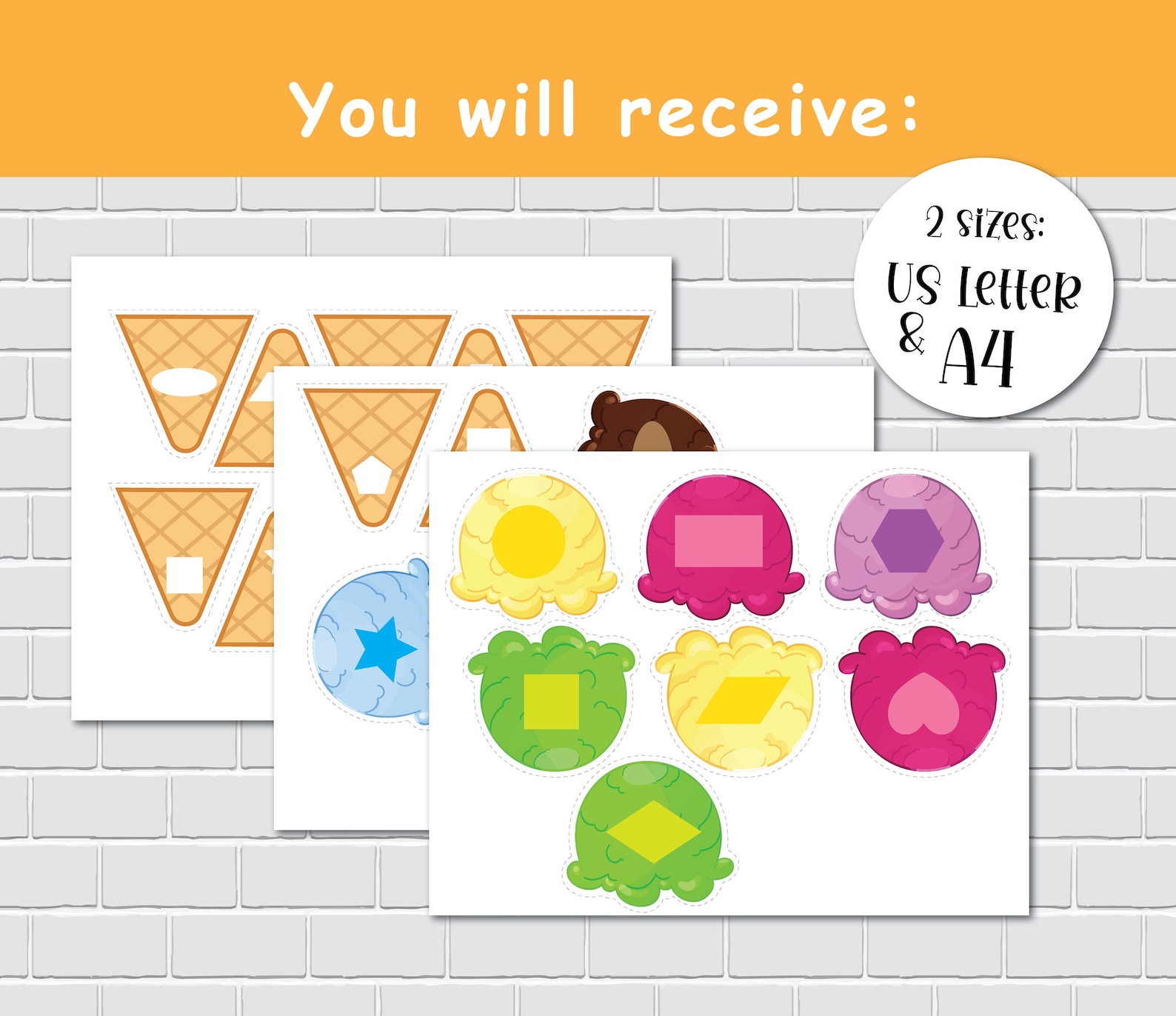 Ice Cream Shapes Matching Activity. Toddlers Sort and Match Game ...