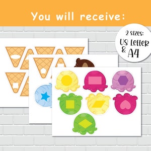 Ice Cream Shapes Matching Activity. Toddlers Sort and Match Game ...