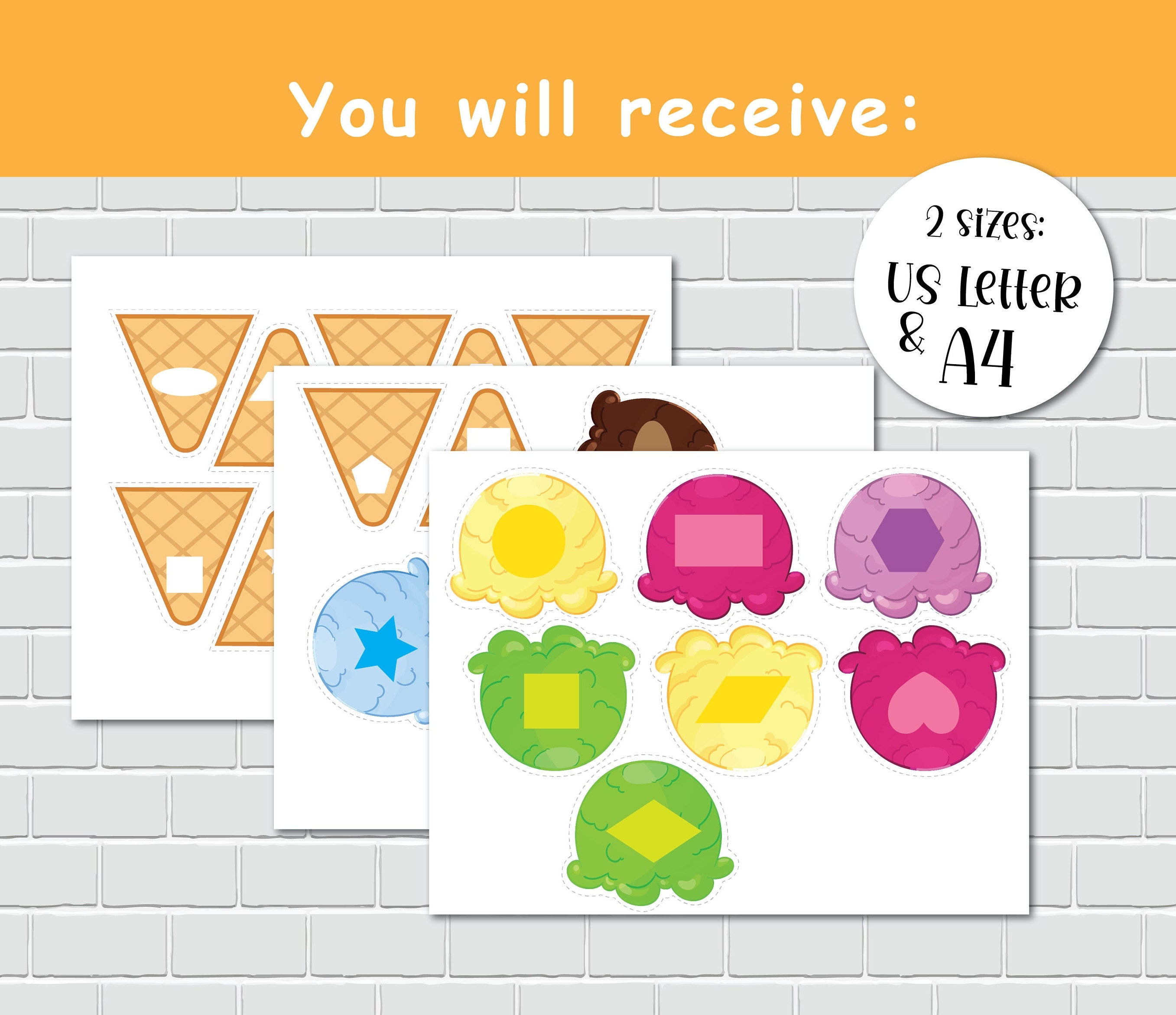 Ice Cream Shapes Matching Activity. Toddlers Sort and Match Game ...