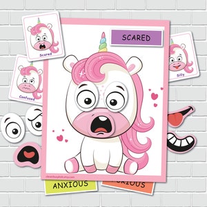 Emotions and Feelings Matching Game, Unicorn Theme Activity for Kids ...