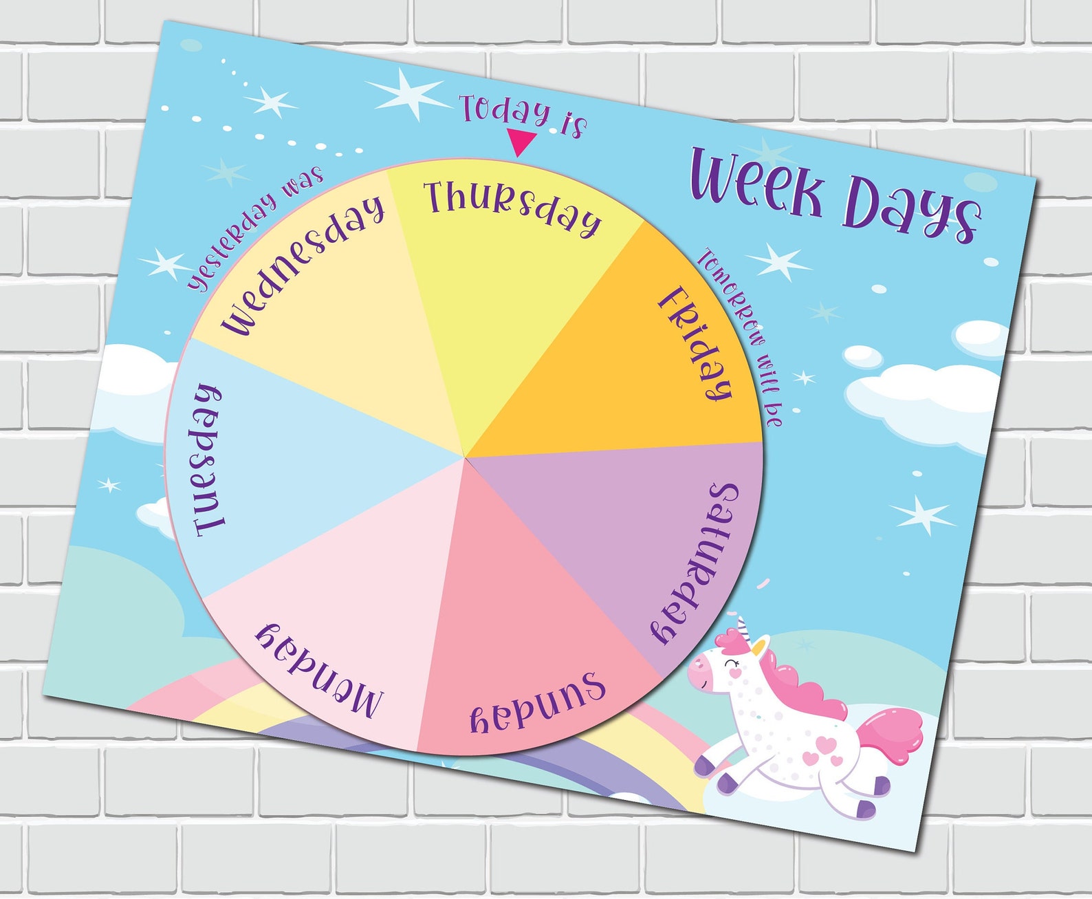 Kids Perpetual Calendar, Unicorn Theme Wall Calendar, Printable ...